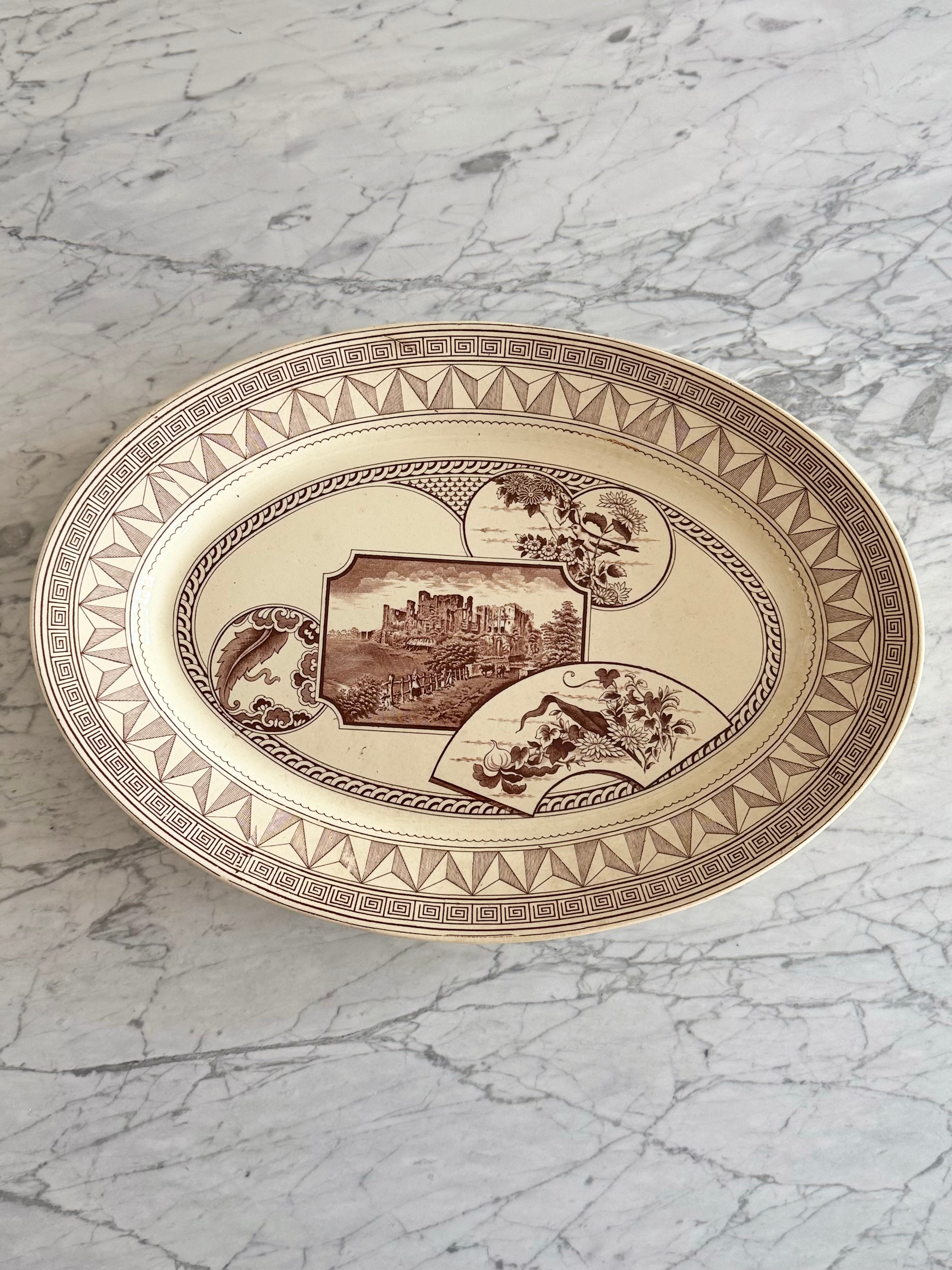 Victorian English Transferware Platter with Greek Key and Architectural ...